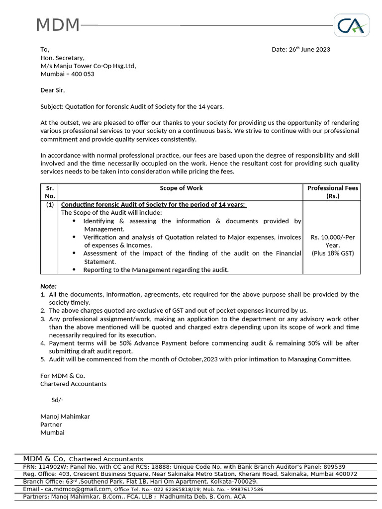 Scope of Work & Quotation - Forensic Audit - FY 2018-19 | PDF