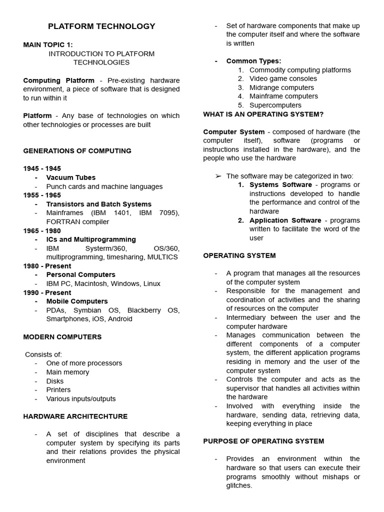 PLATFORM TECHNOLOGY - Reviewer | PDF | Operating System | Booting