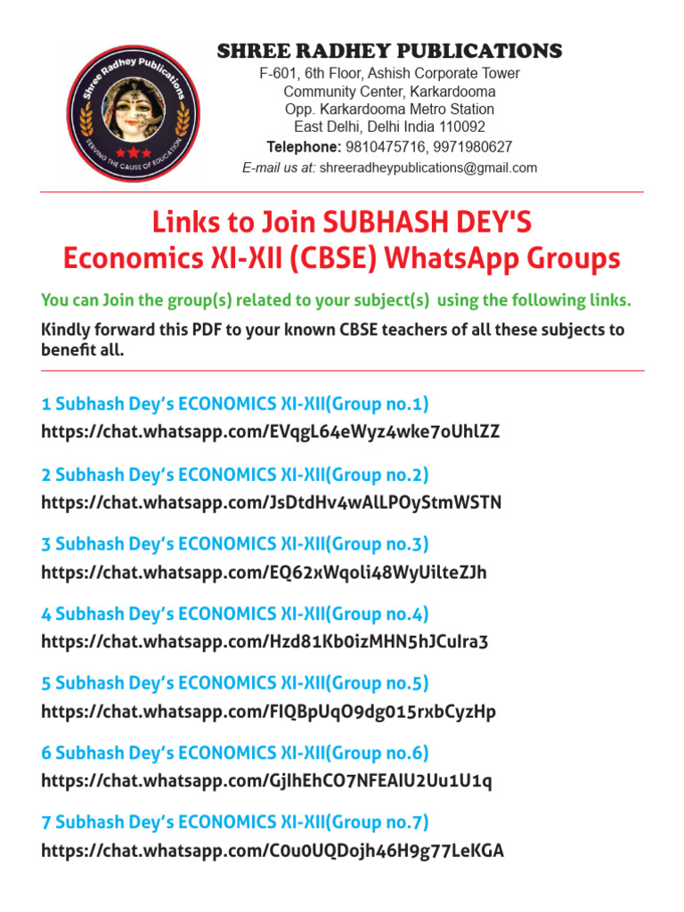 Subhash Dey's CBSE Teachers' WhatsApp Groups Links-1 | PDF | Schools | Business