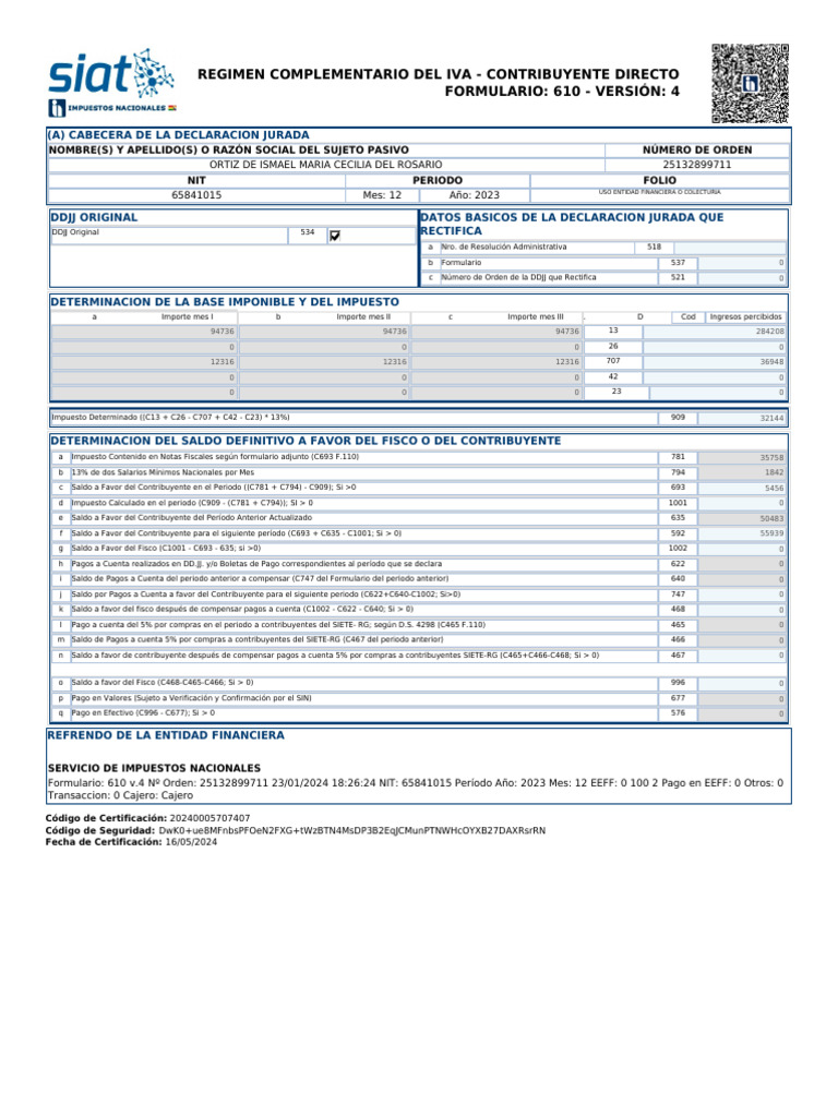 Certificacion Formulario 610v4 | PDF