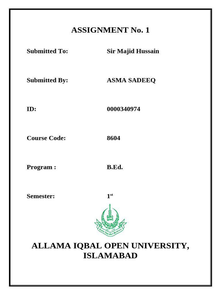 Assignment No. 1: Allama Iqbal Open University, Islamabad | PDF