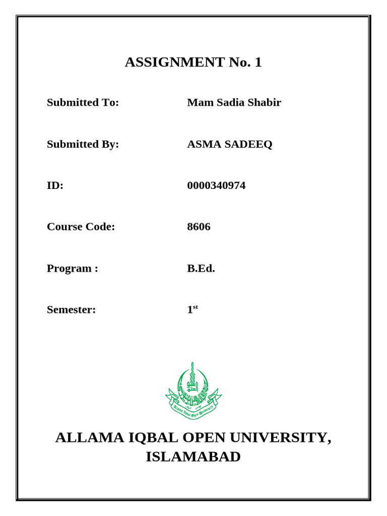 Assignment No. 1: Allama Iqbal Open University, Islamabad | PDF