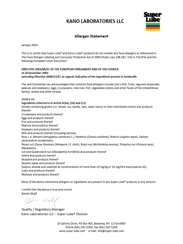 Allergen Statement | PDF