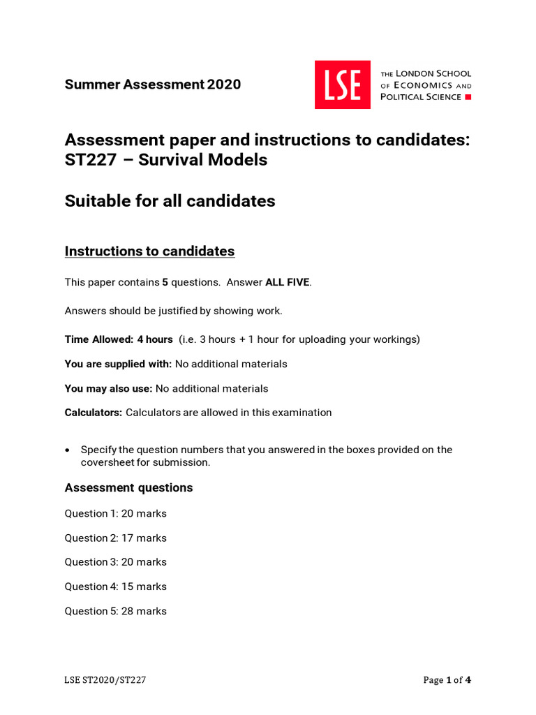 ST227 - 2020 - Online - Exam Paper | PDF