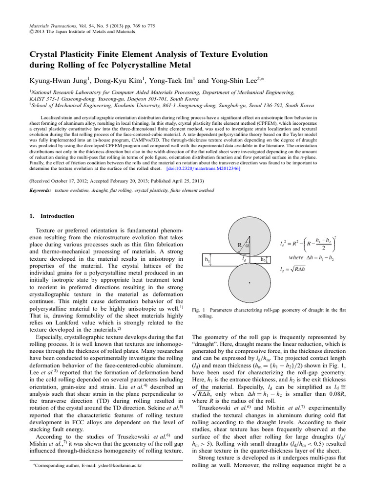 Crystal Plasticity Finite Element Analys | PDF