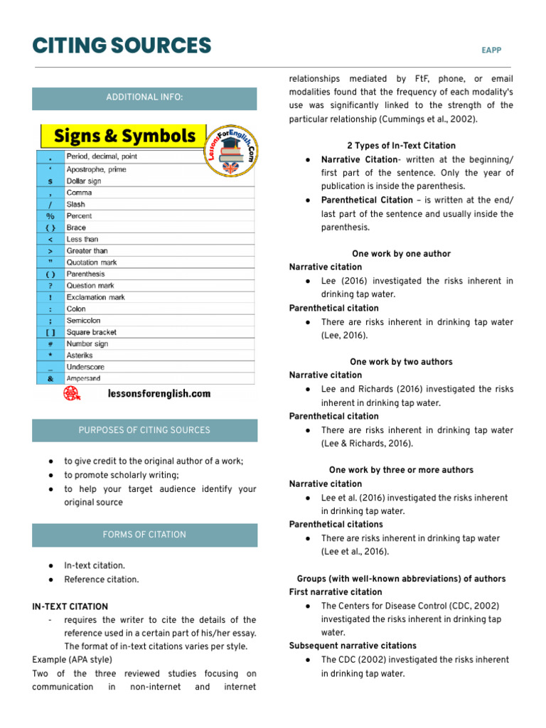 Citing Sources Handout | PDF