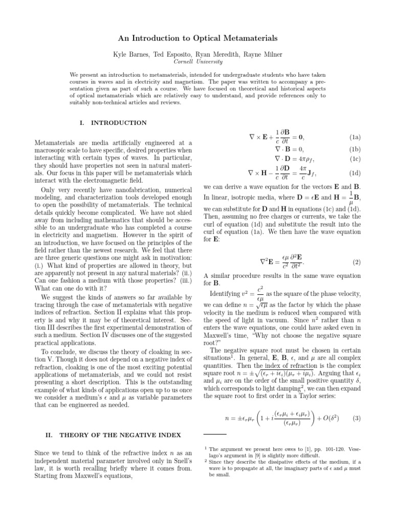 An Introduction To Optical Metamaterials | PDF