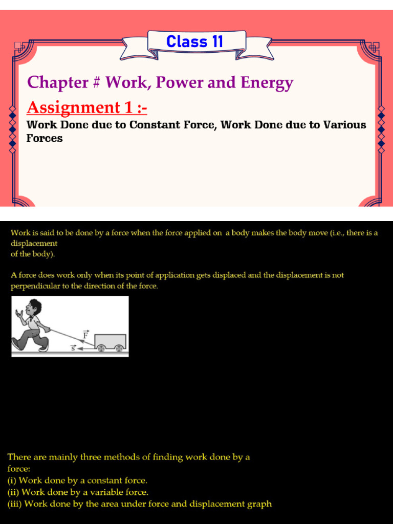 Notes and Assignment - Work Done Due To Constant Force | PDF