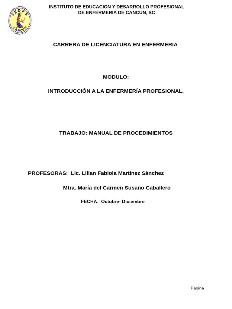 Manual de Procedimientos TERMINADO | PDF | Enfermería | Ciencia y matemáticas