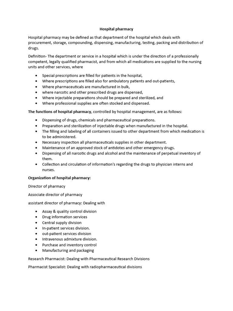 Hospital Pharmacy | PDF