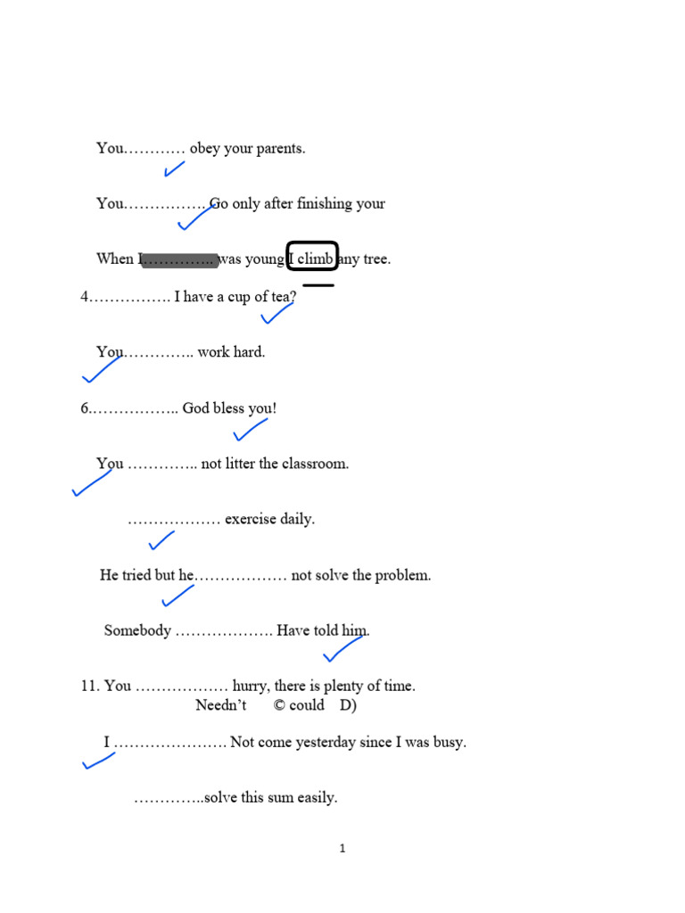 Modals Ex Class 9,10 | PDF