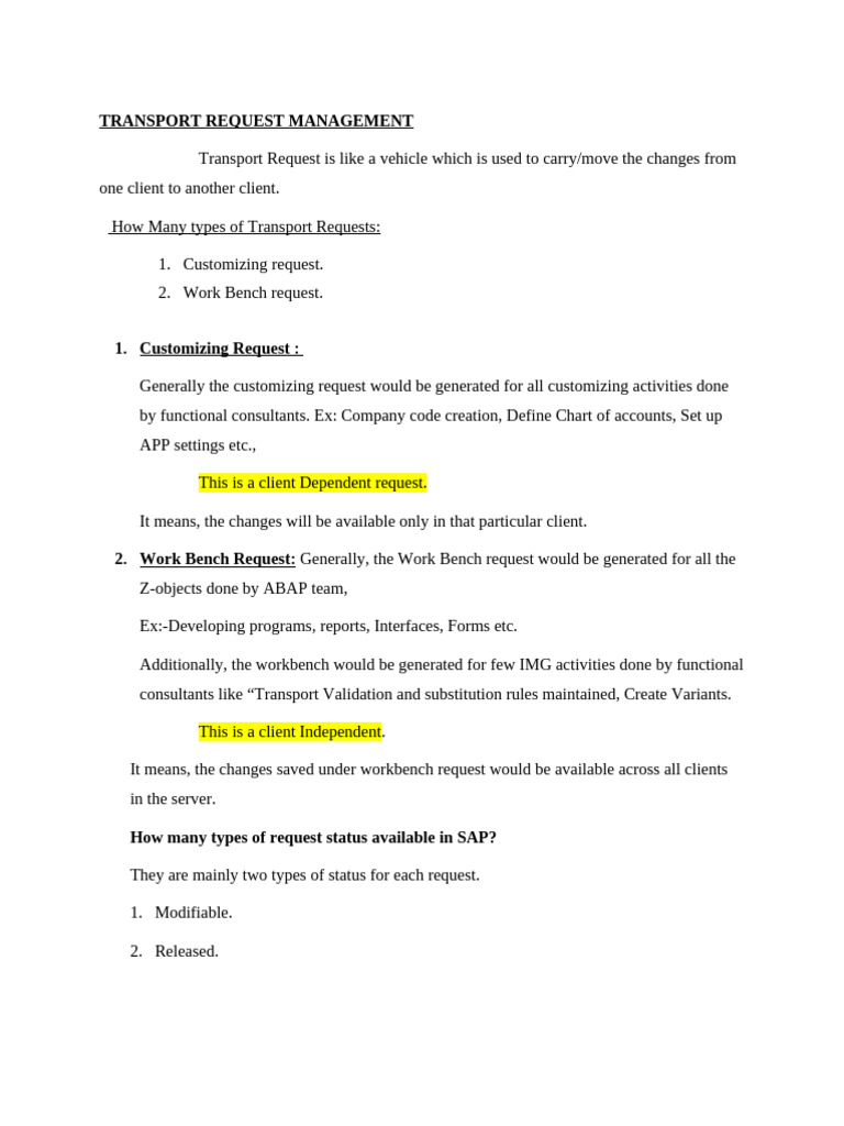 Transport Request Management | PDF