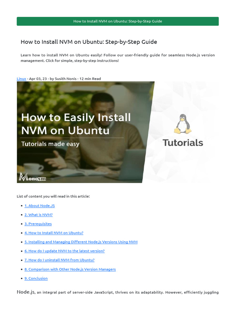 How To Install NVM On Ubuntu - Step-by-Step Guide - Install-Nvm-On-Ubuntu | PDF