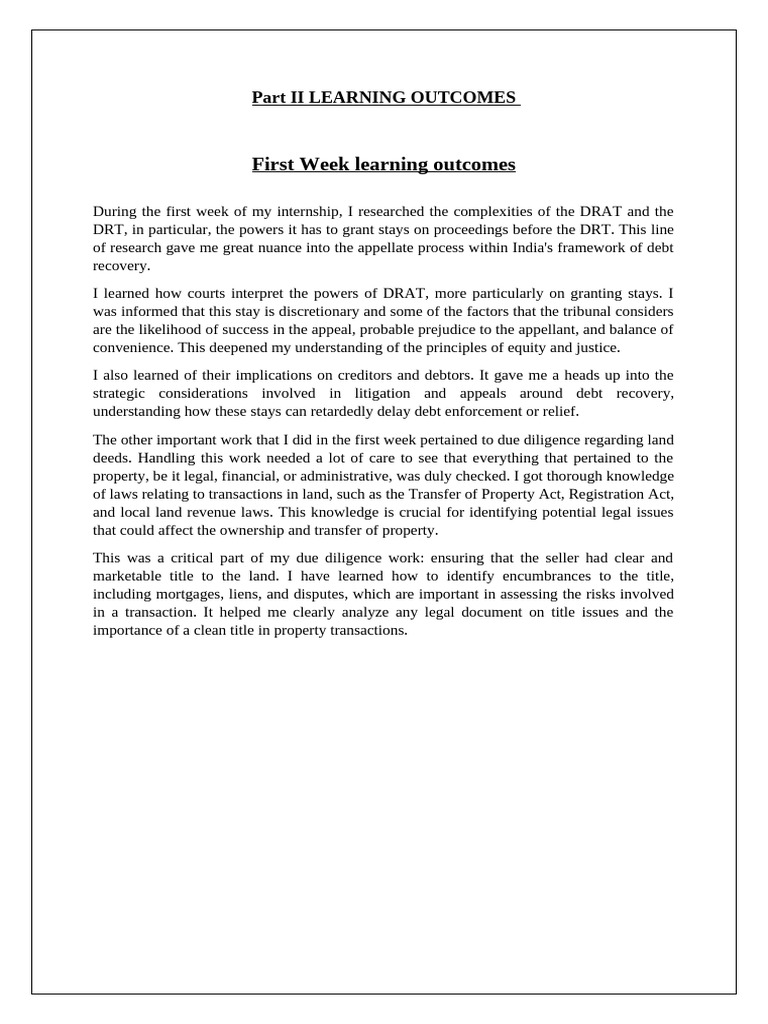 Learning Outcomes Internship | PDF