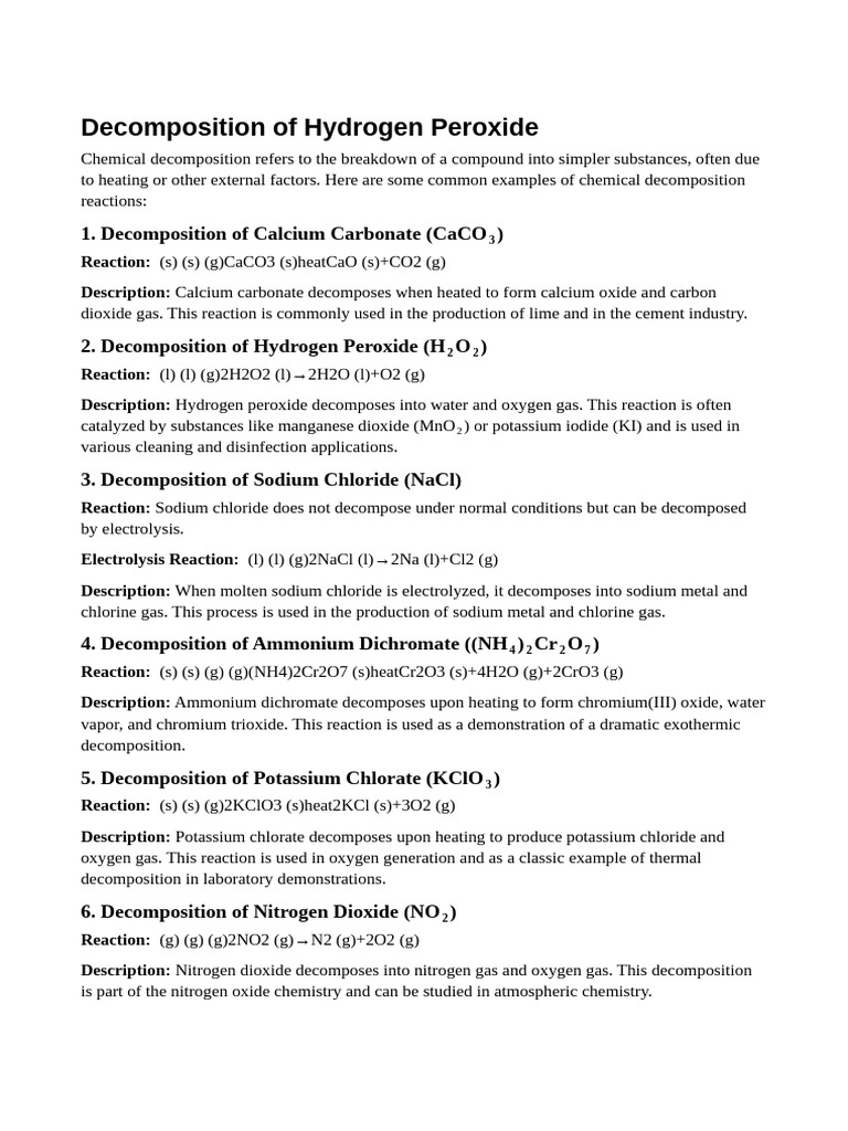 Decomposition of Hydrogen Peroxide | PDF