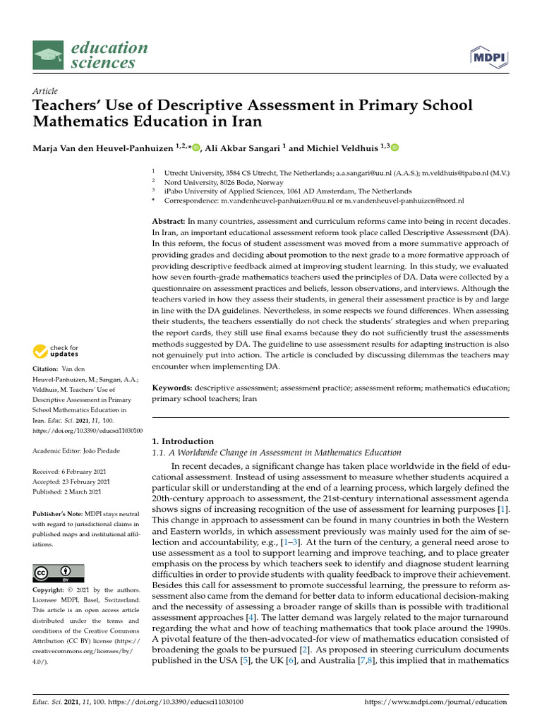 Teachers’ Use of Descriptive Assessment in Primary School | PDF