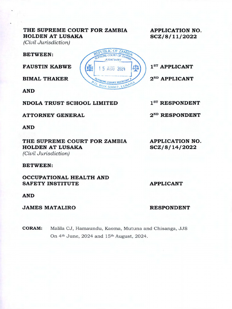 (C Vil Jurisdiction) : Ma A CJ Chisanga, 4 2024 15 2024 | PDF | Appeal ...