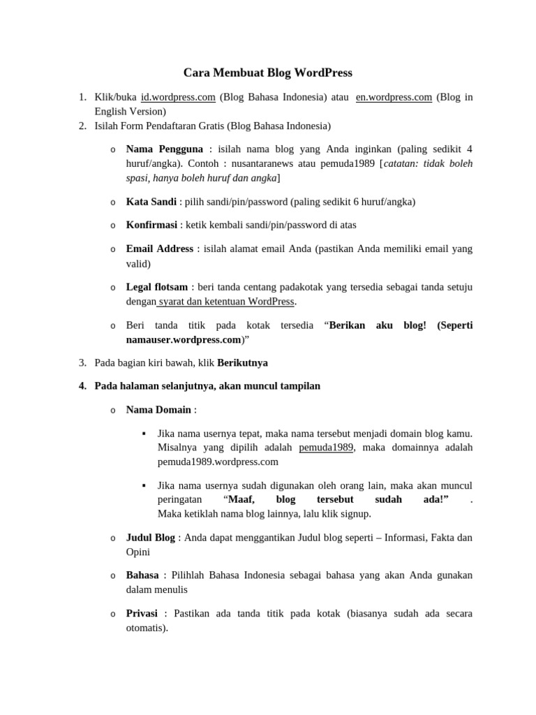 Cara Membuat Blog WordPress | PDF