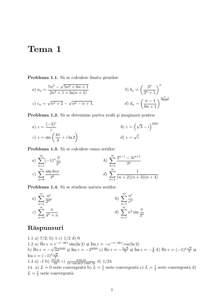 Teme Si Exercitii Analiza Matematica, Licenta An 1 | PDF