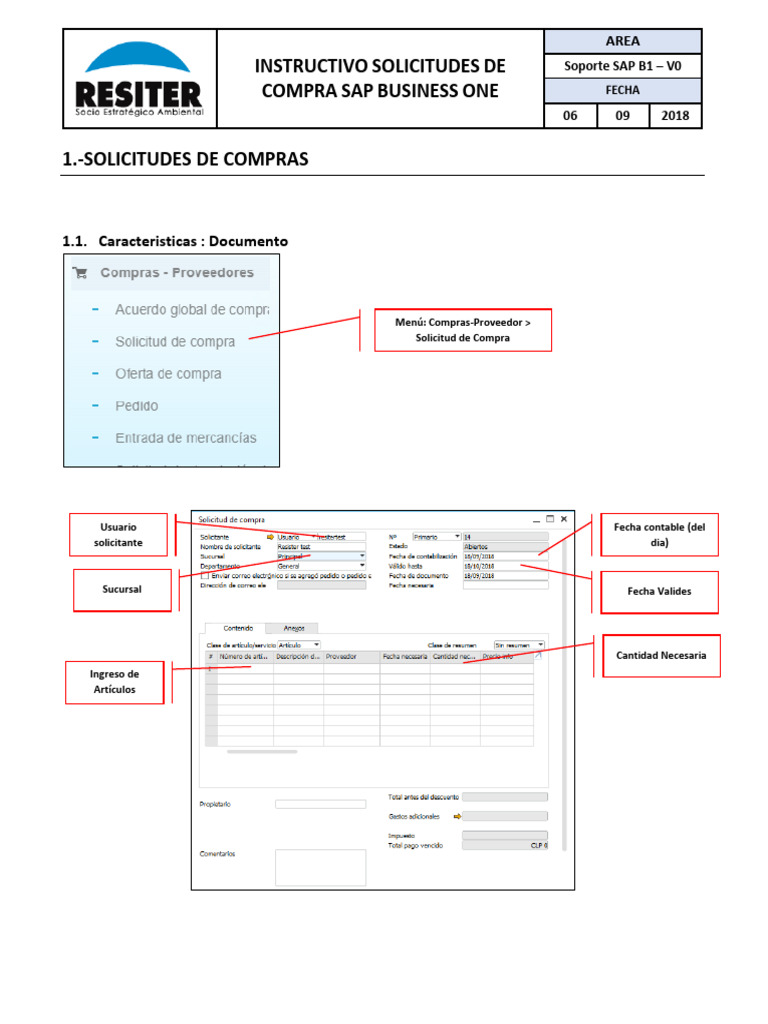 03 Instructivo Compras - Solicitud de Compra SAP B1 v0 | PDF