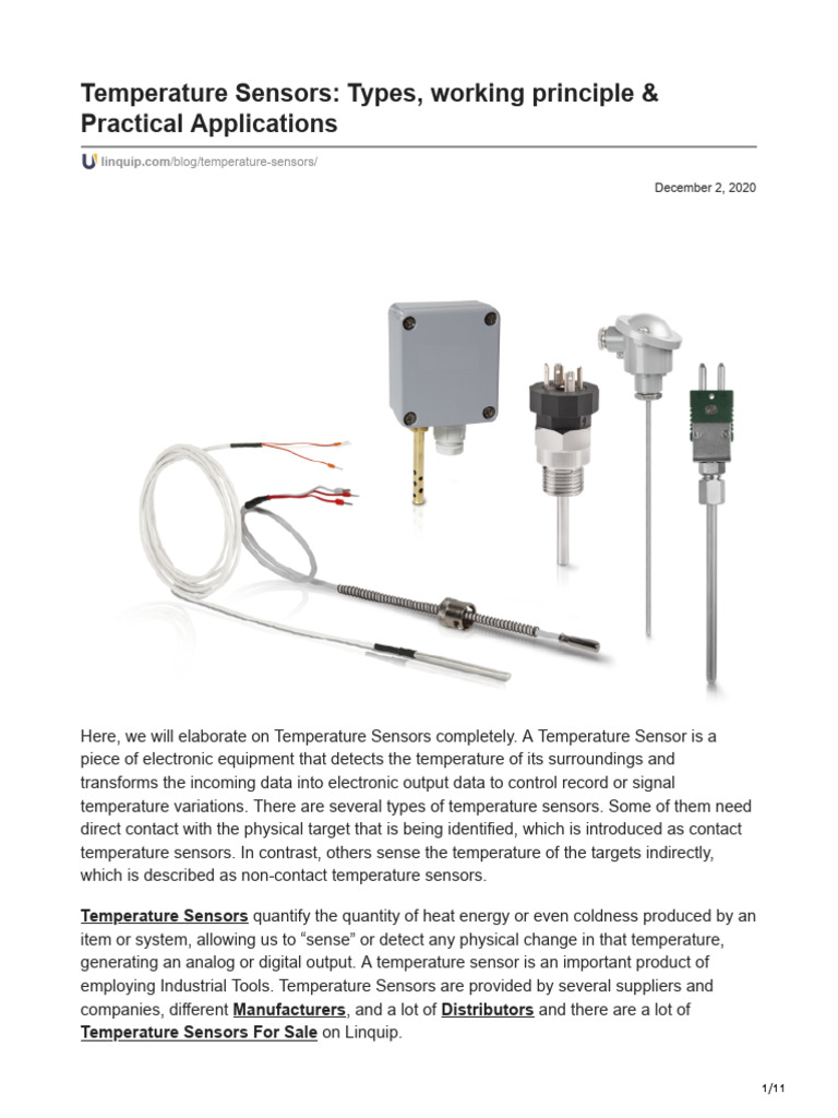 Temperature Sensors Types Working Principle Practical Applications | PDF