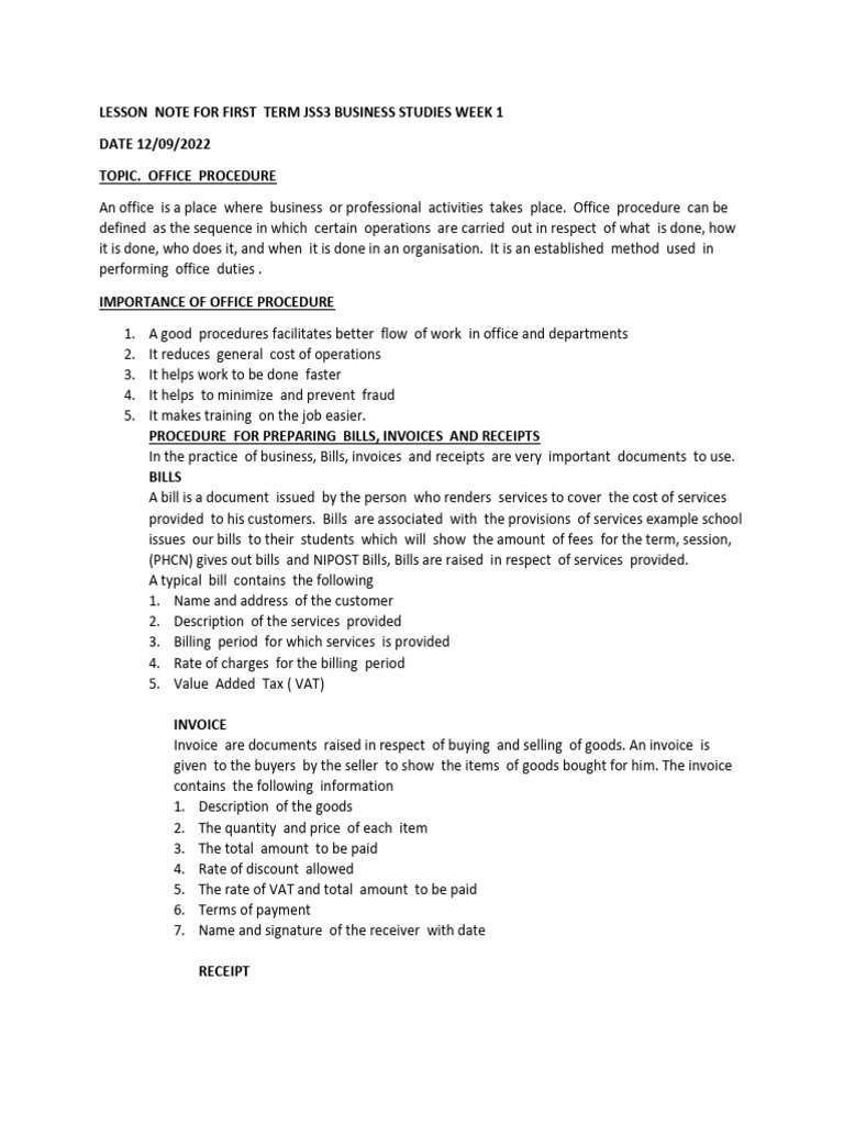 Document OFFICE PROCEDURES | PDF