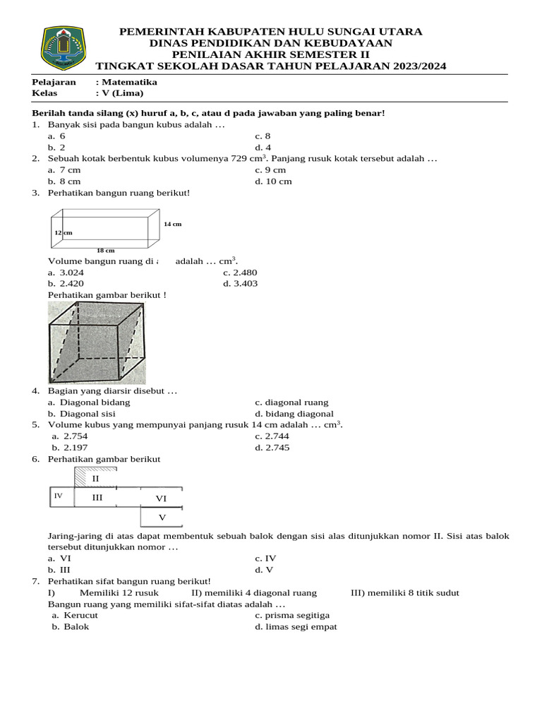Soal k5 MTK SEM 2 2023-2024 | PDF