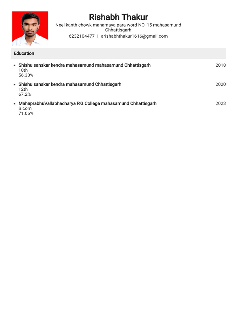 Rishabh Thakur Resume | PDF