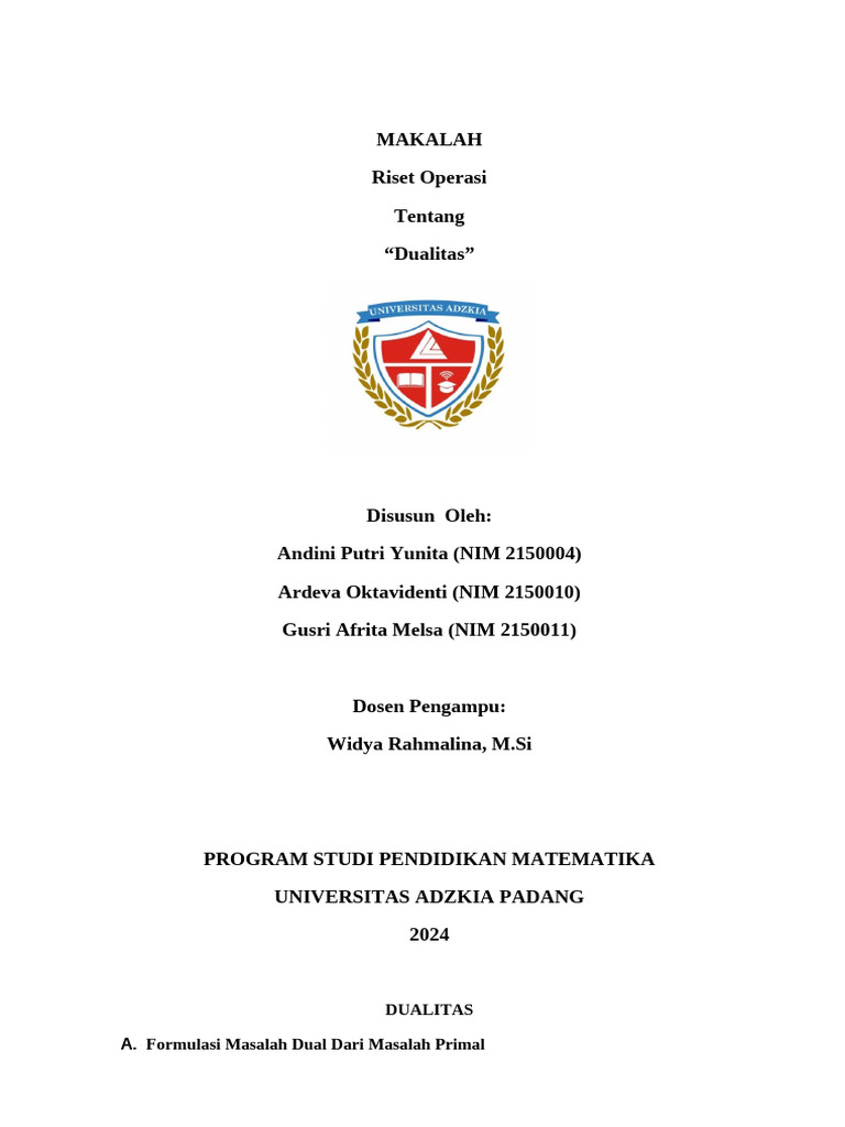 Dualitas A. Formulasi Masalah Dual Dari Masalah Primal | PDF