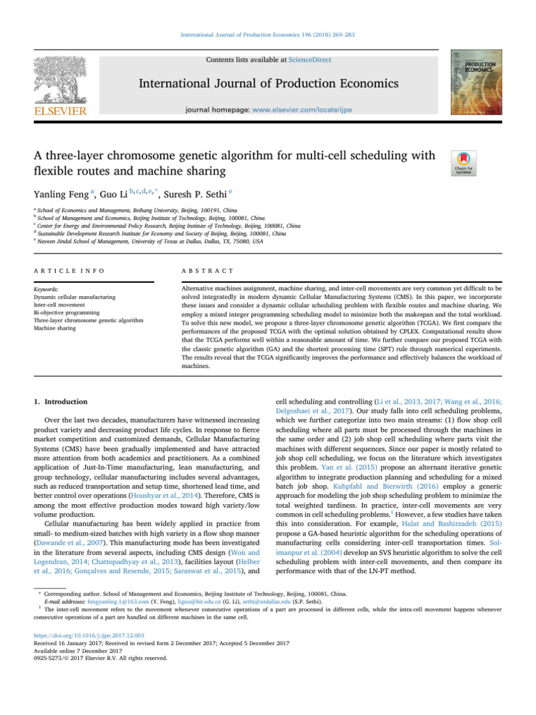A Three-Layer Chromosome Genetic Algorithm For Multi-Cell Scheduling With | PDF