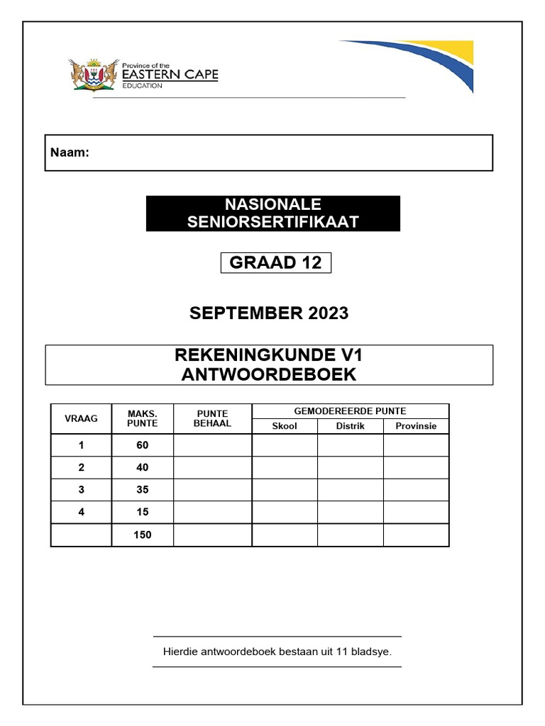 ACCOUNTING P1 GR12 AB SEPTEMBER 2023 - Afrikaans | PDF