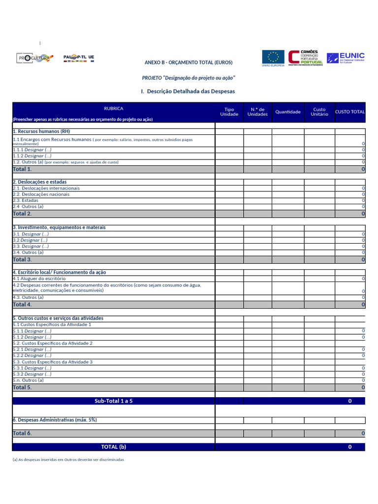 Anexo B1 Formulario Orcamento DIVERSIDADE Vfinal2 NL | PDF