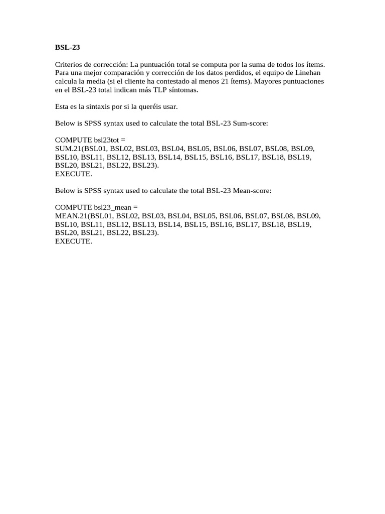 Criterios de Correcciã N BSL-23 | PDF