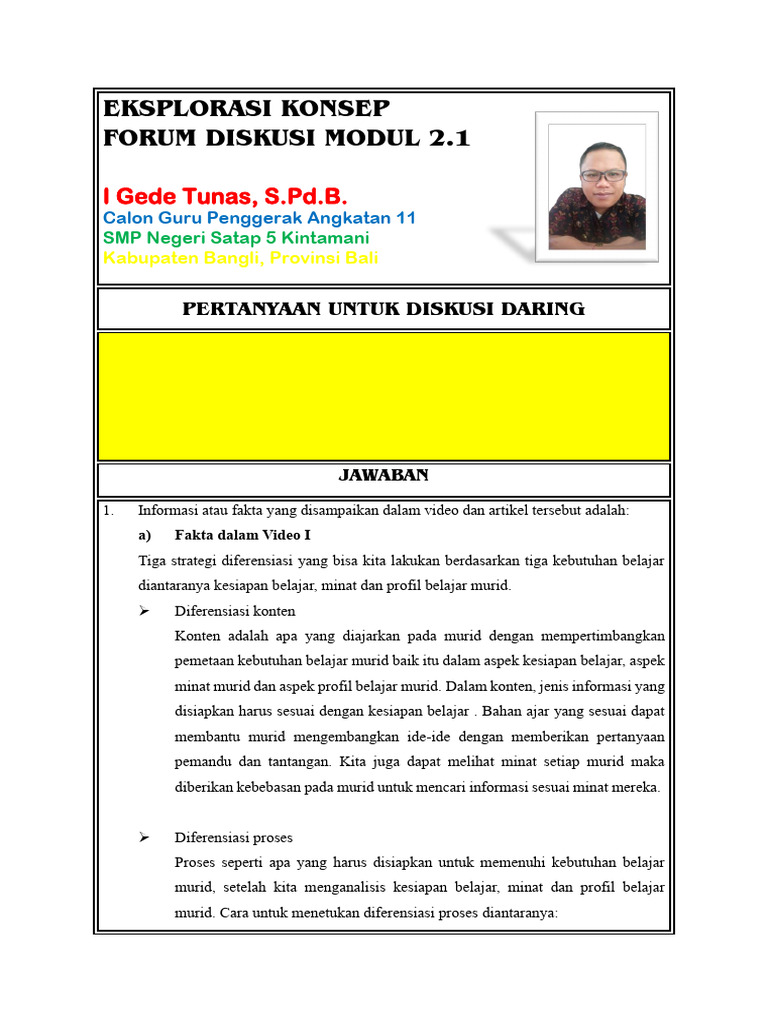 Eksplorasi Konsep Forum Diskusi - Modul 2.1 - I Gede Tunas | PDF