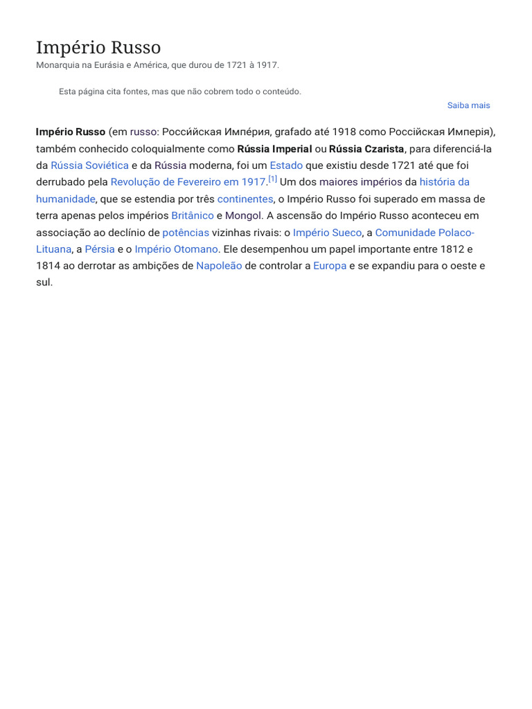 Império Russo - Wikipédia, A Enciclopédia Livre | PDF
