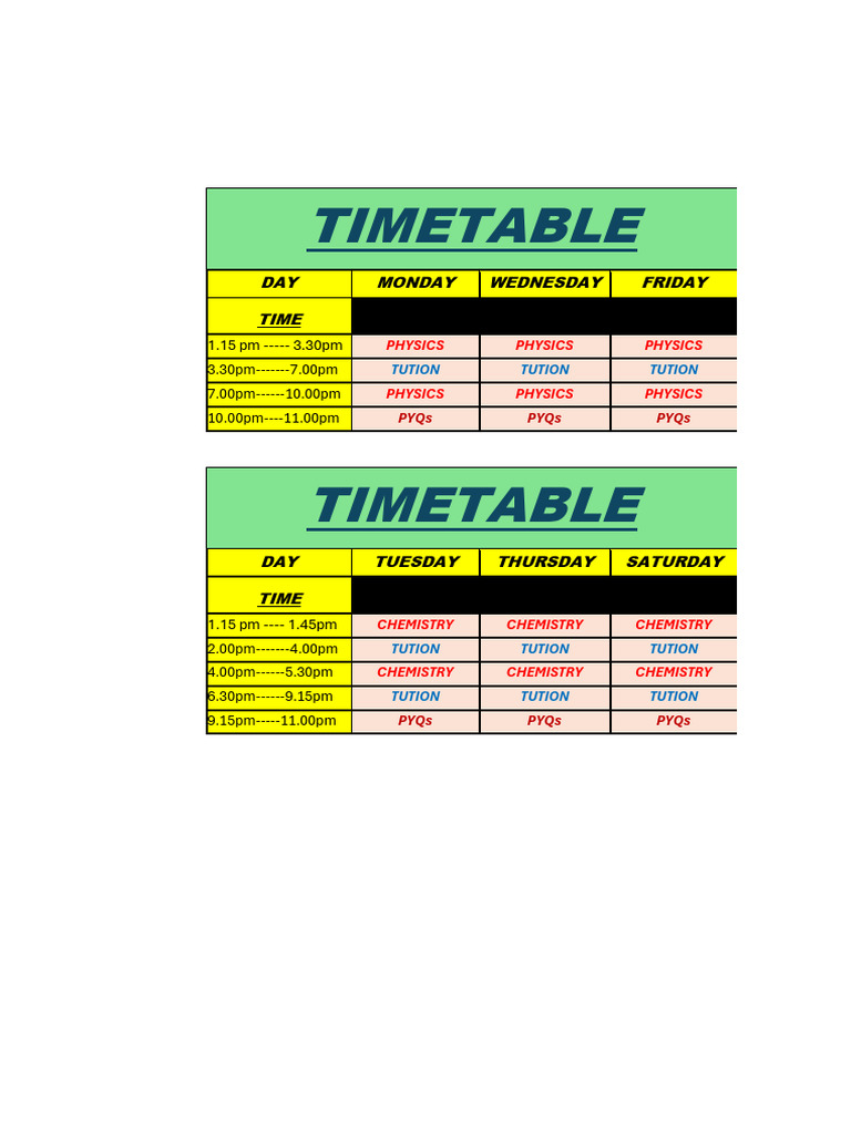 Timetable | PDF