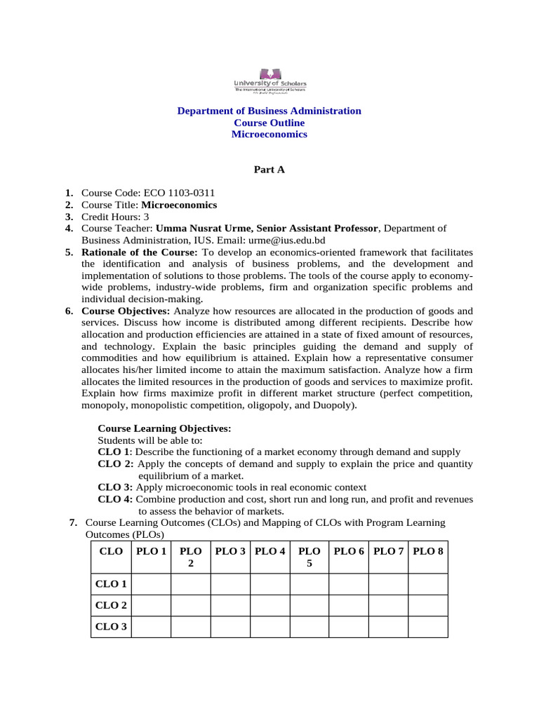 Microeconomics Course Outline | PDF