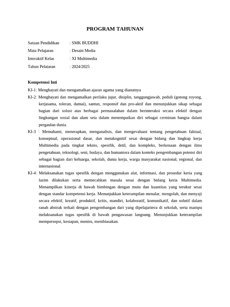 Program Tahunan (Prota) Dmi 2024-2025 | PDF