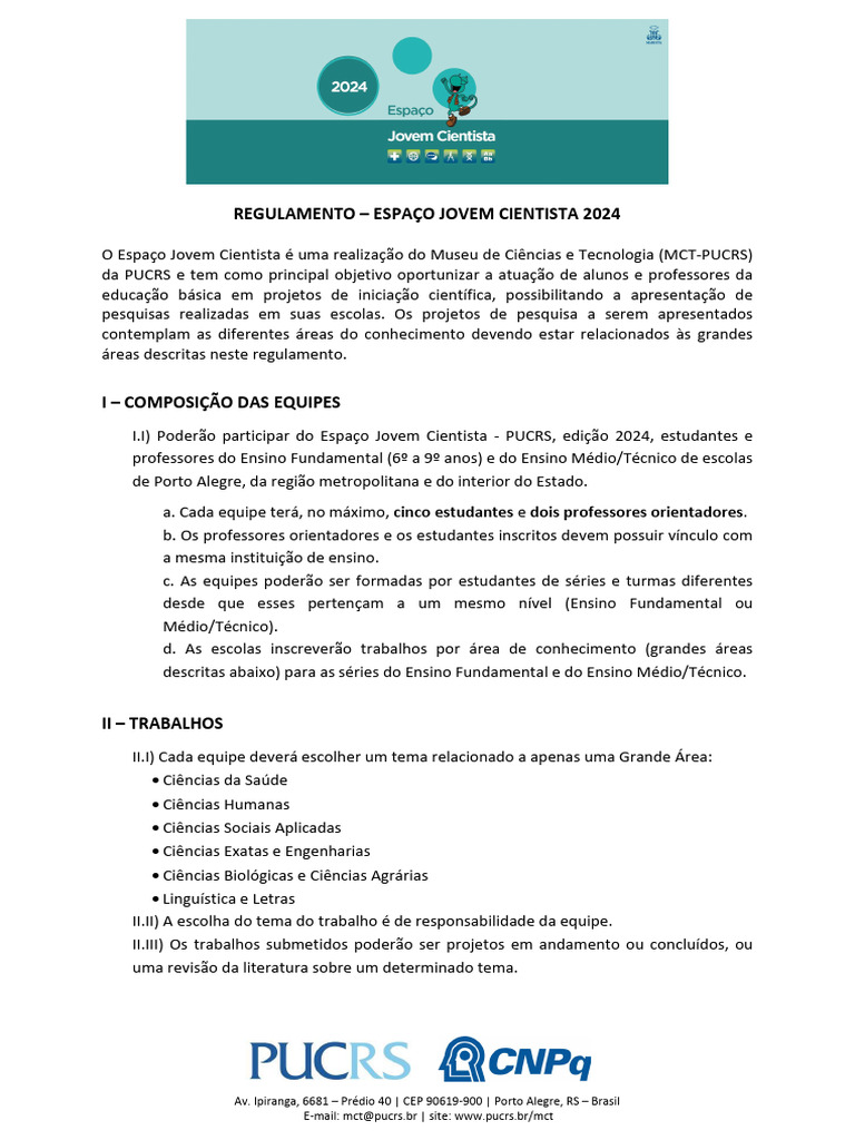 Regulamento EJC PUCRS 2024 | PDF