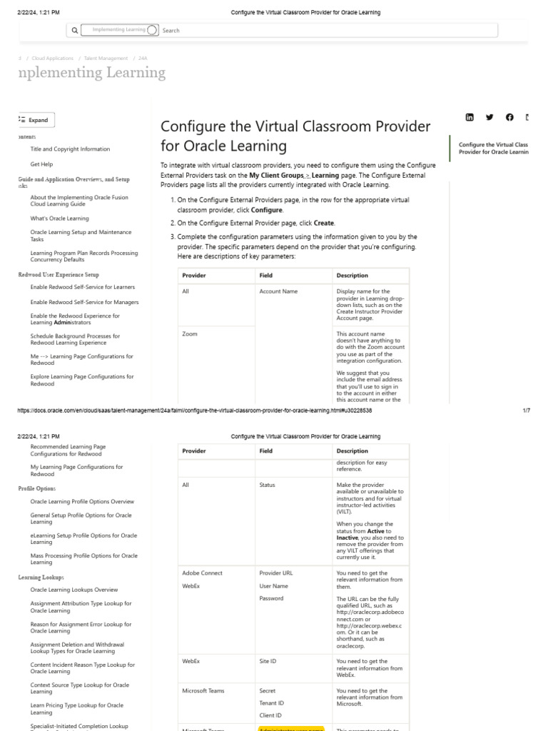 Configure The Virtual Classroom Provider For Oracle Learning | PDF ...