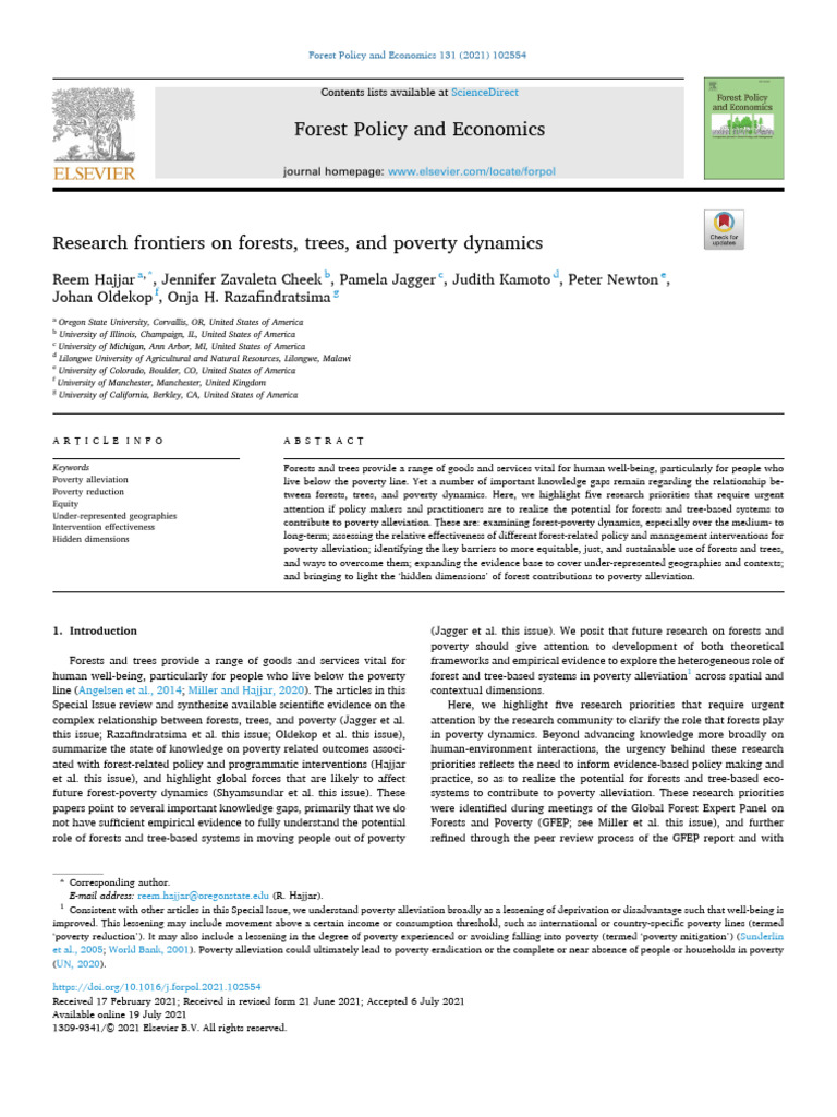 Forests, Trees, and Poverty Dynamics | PDF | Poverty | Poverty & Homelessness