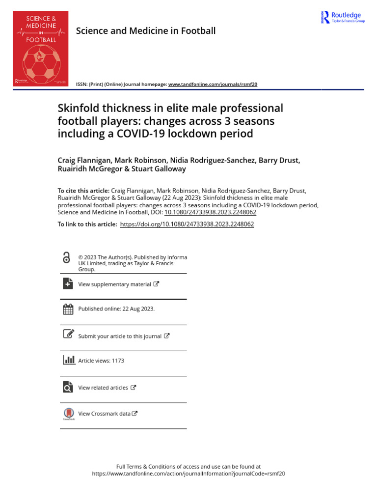 Skinfold Thickness in Elite Male Professional Football Players Changes ...