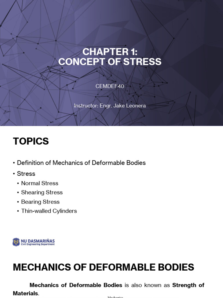 Chapter 1 - Basic Concept in Mechanics of Deformable Bodies | PDF