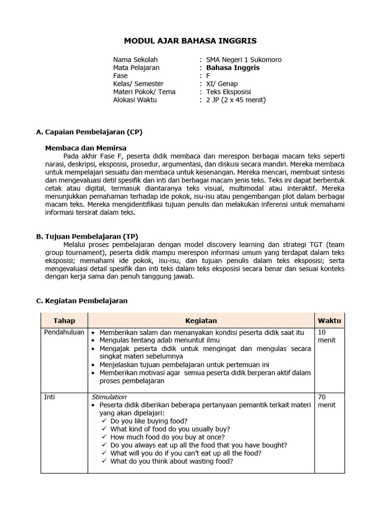 Modul Ajar Teks Eksposisi | PDF