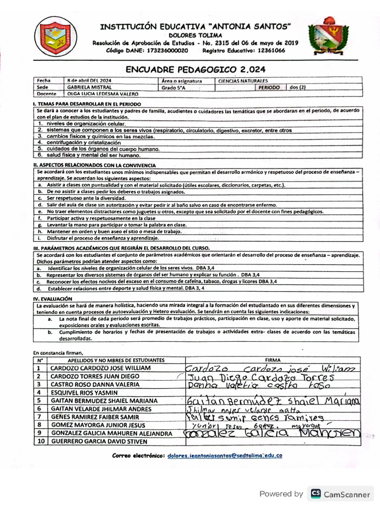 Encuadre Naturales Segundo Periodo 5°A 2024 | PDF