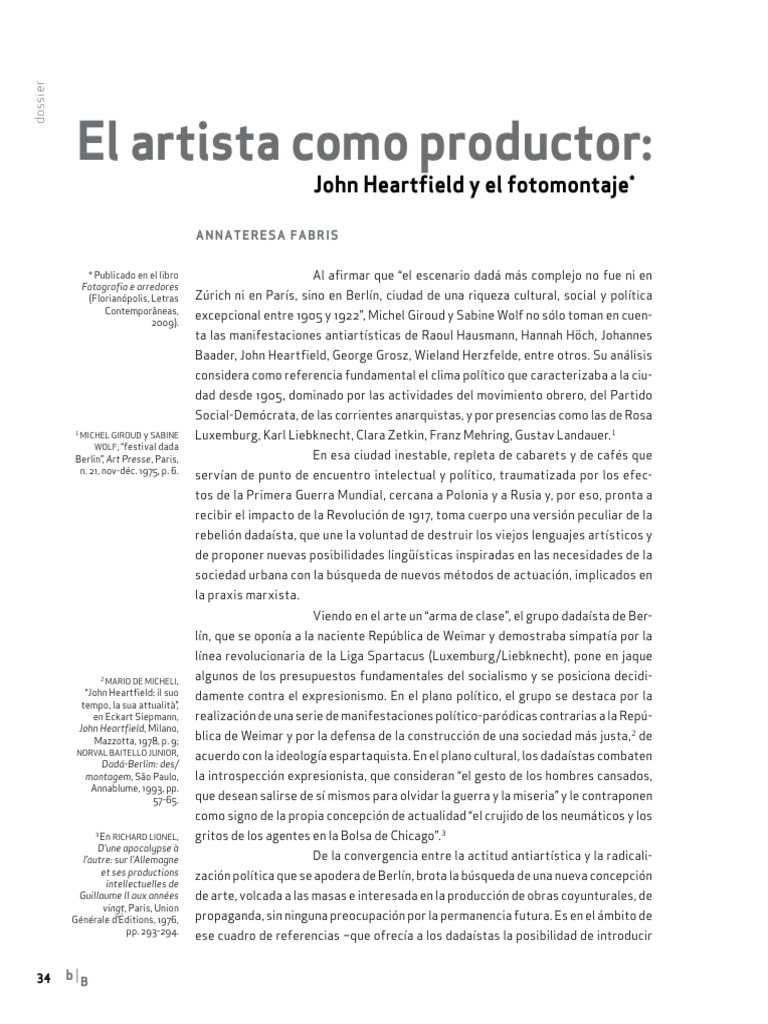 FABRIS - El Artista Como Productor. John Heartfield y El Fotomontaje | PDF