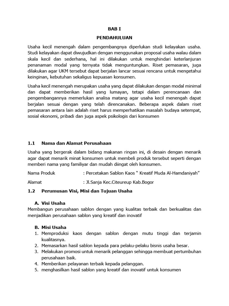 Proposal Bisnis Sablon | PDF