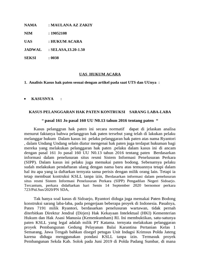 Uas HK Acara (Maulana Az Zakiy) (19052108) | PDF