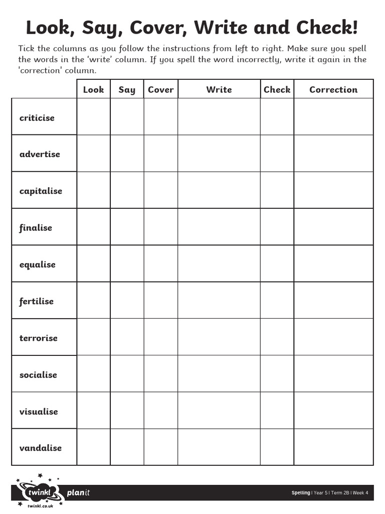 Look Say Cover Write and Check Activity | PDF