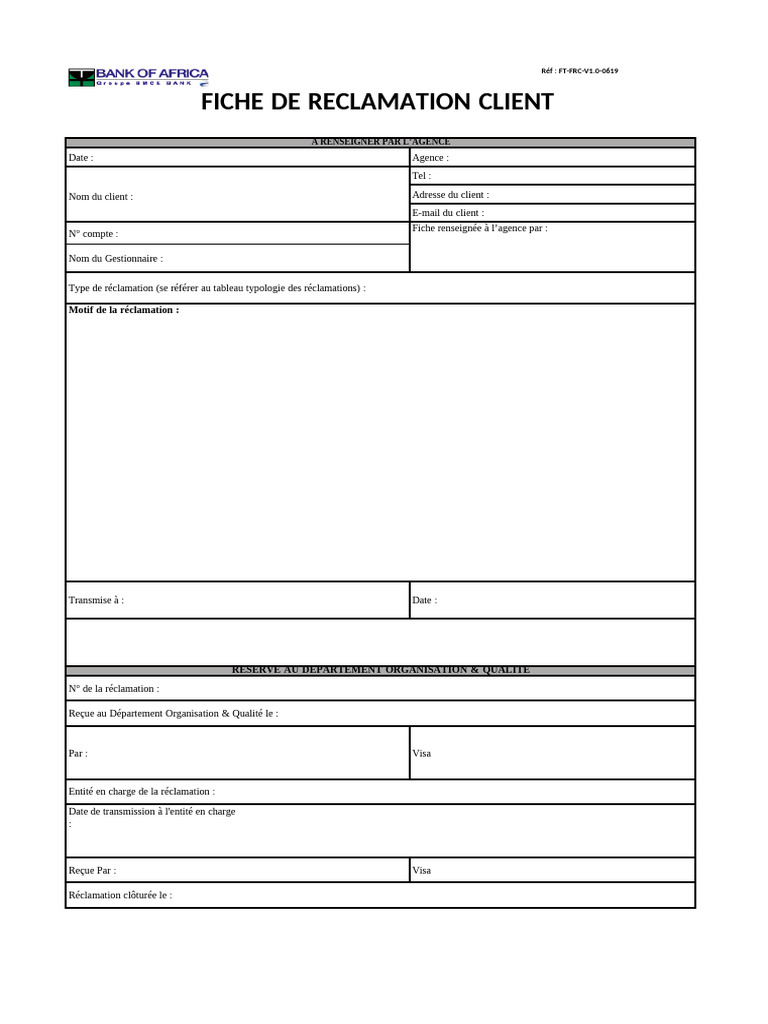 Fiche de Réclamation Clientele Réf | PDF